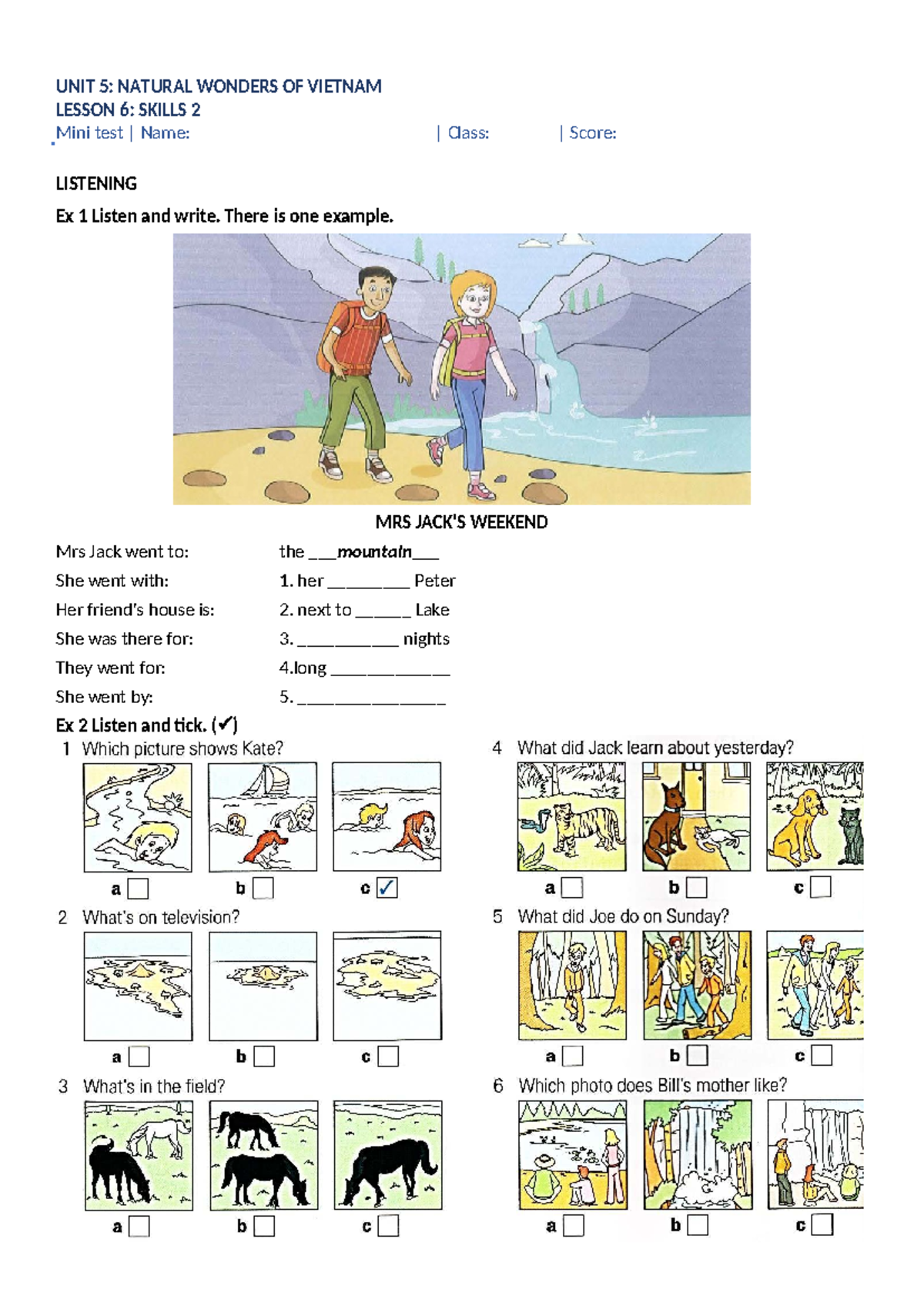 G6 Unit 5 Lesson 6: Natural Wonders Listening & Writing Exercises - Studocu