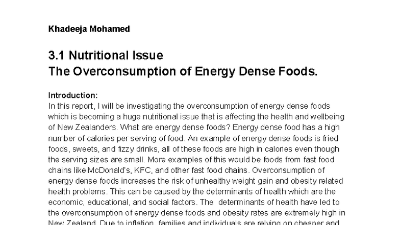 3.1 Essay Notes: Addressing the Overconsumption of Energy Dense Foods ...