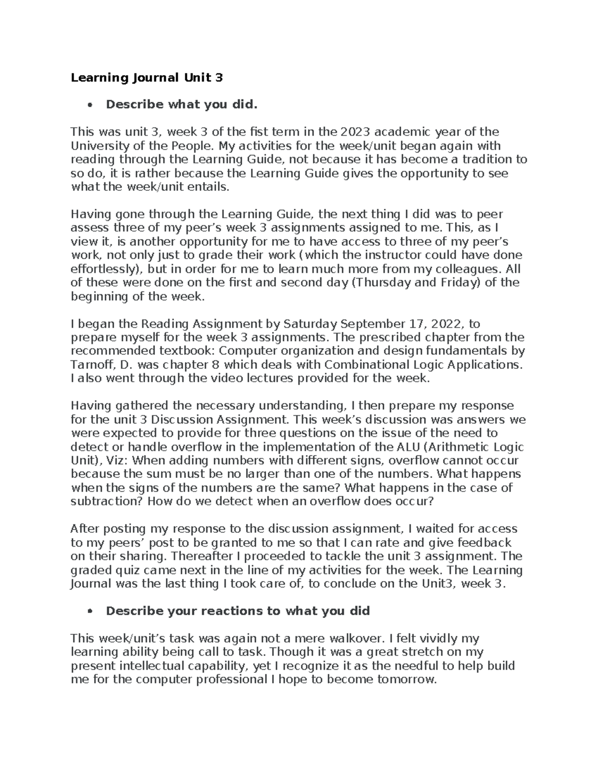 Learning Journal Unit 3: Reflections on Week 3 Activities - Studocu