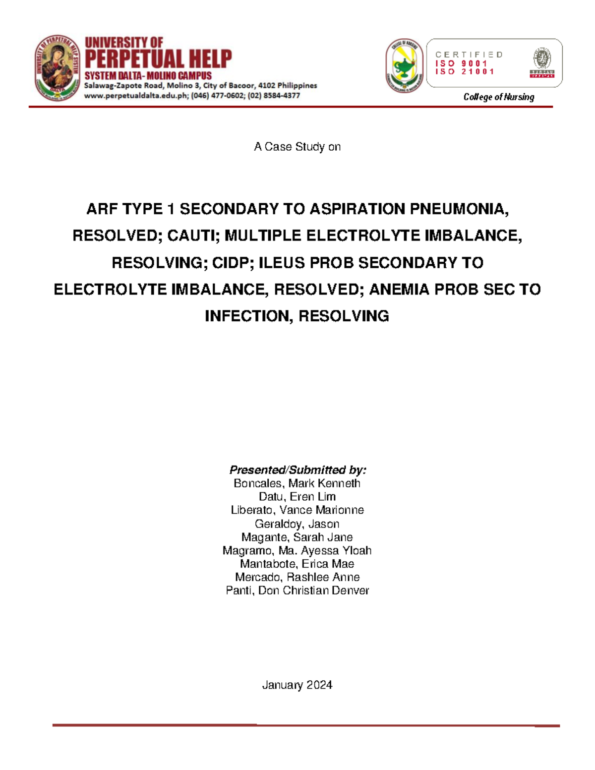 ARF Type 1 Finals Case Study: Aspiration Pneumonia and Complications ...