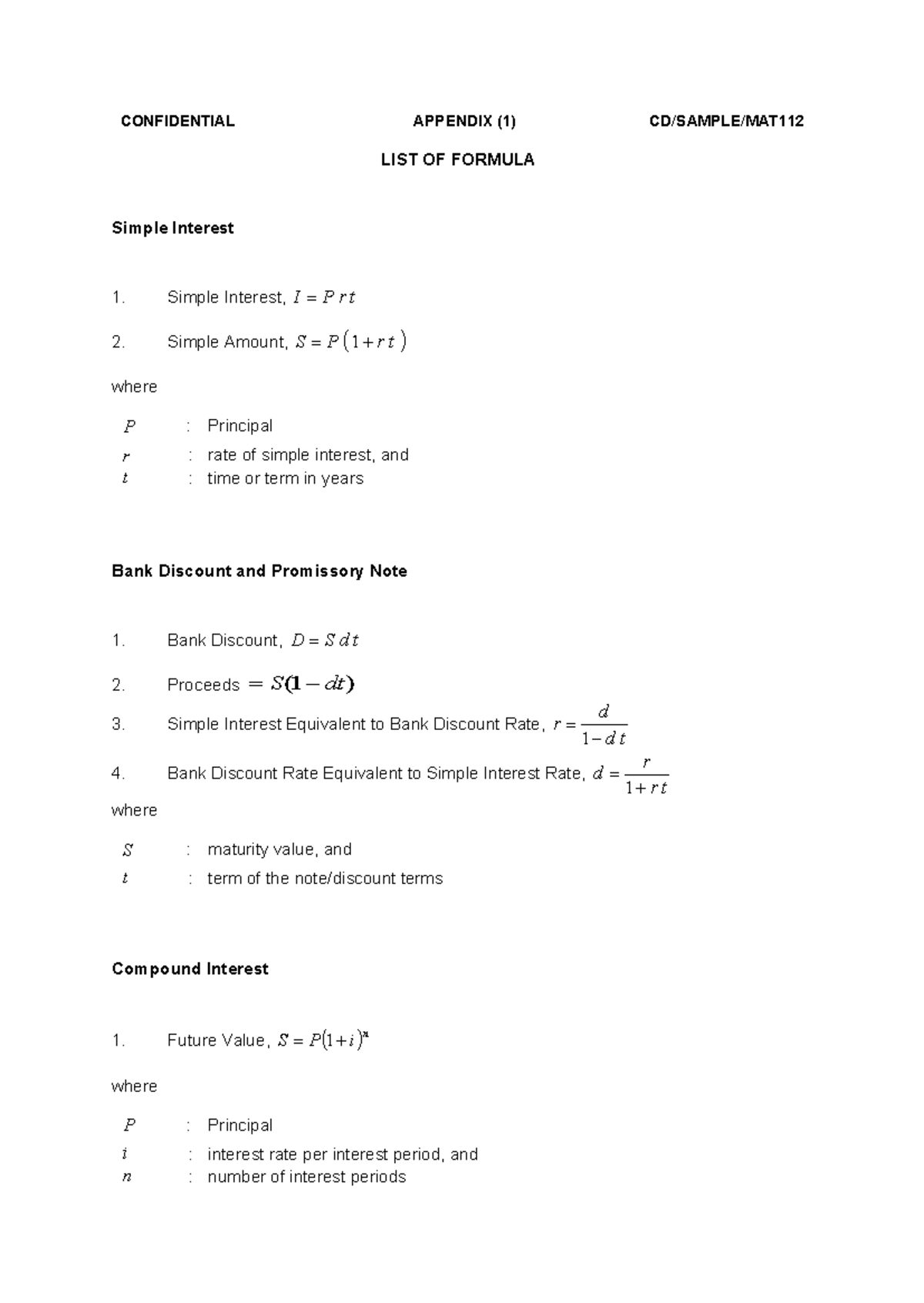 Appendix of Financial Formulas for Simple & Compound Interest - Studocu