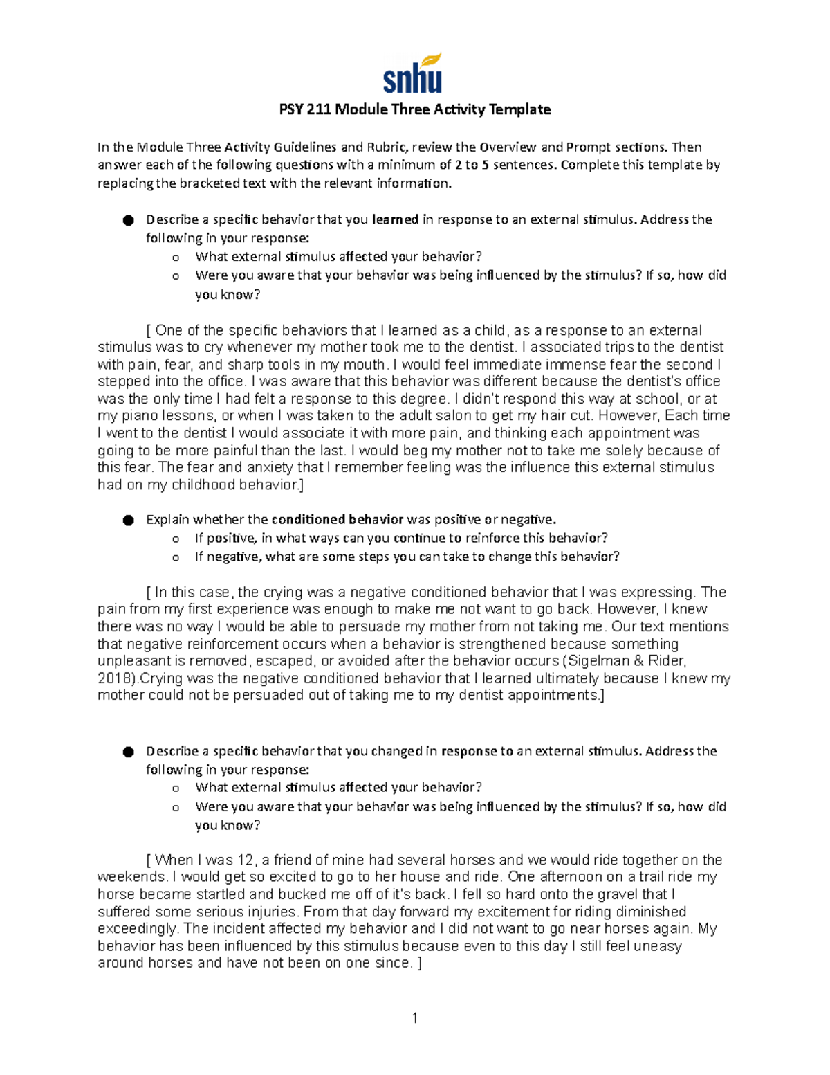 PSY 211 Module 3 assignment - PSY 211 Module Three Activity Template In ...