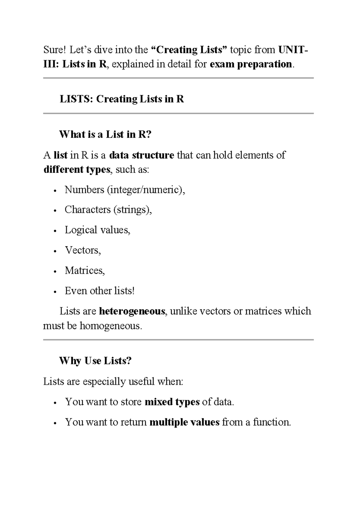 R UN3 - Lists in R: Comprehensive Guide for Exam Prep - Studocu