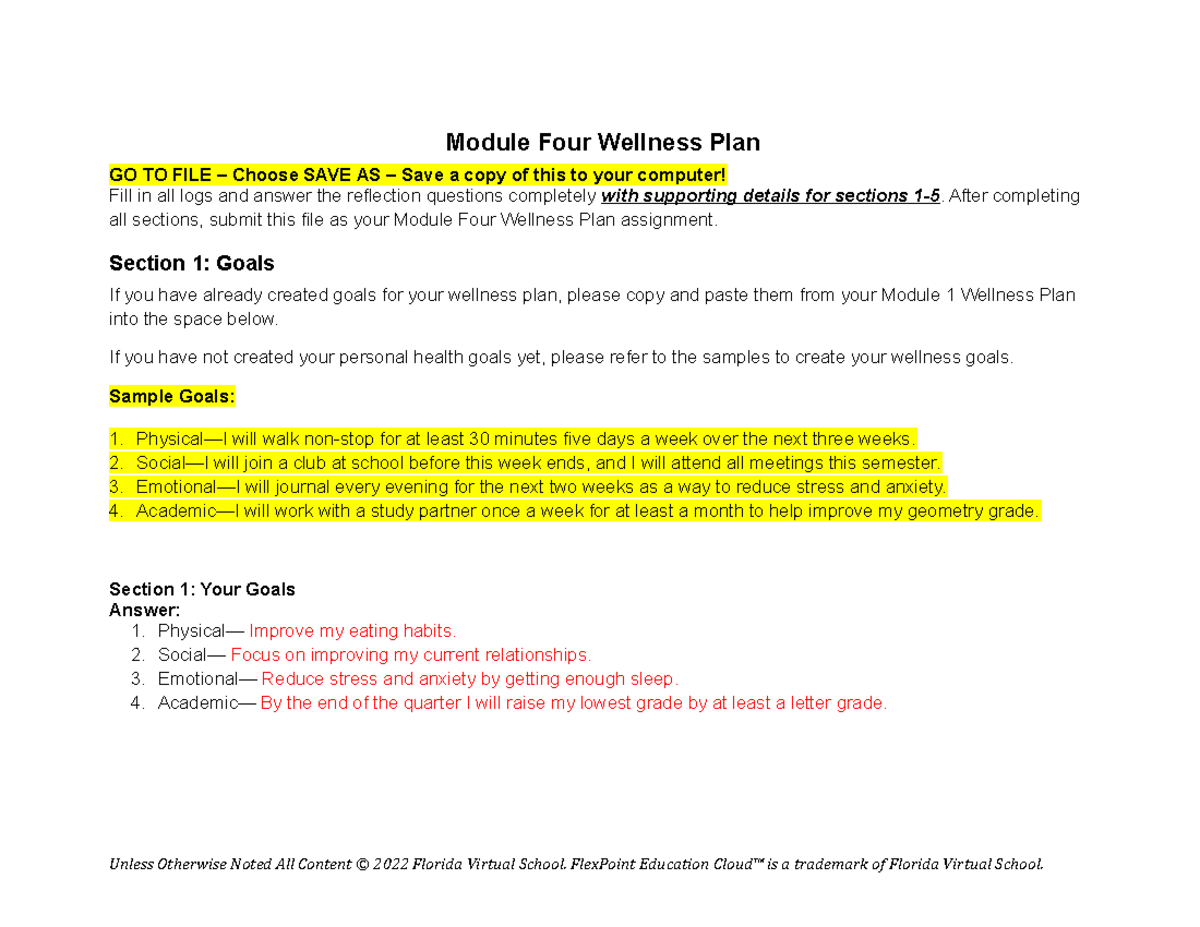 Module four wellness plan - Module Four Wellness Plan GO TO FILE ...