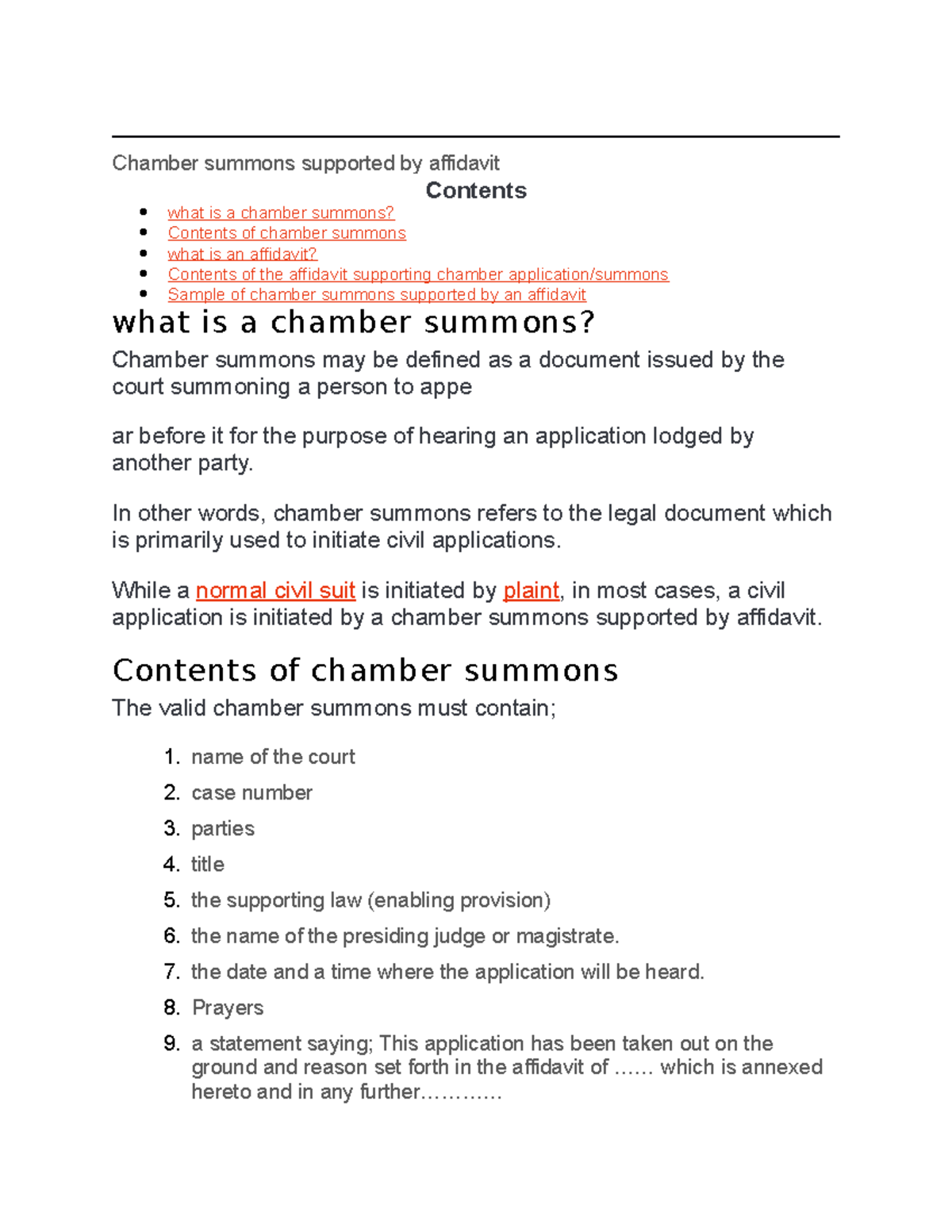 Chamber Summons and Affidavit: Key Elements and Samples - Studocu