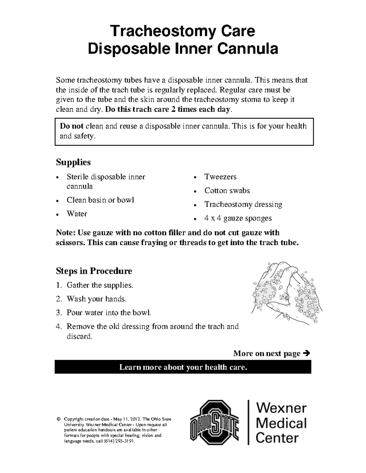 Tracheostomy Care Procedures: Disposable Inner Cannula Instructions ...