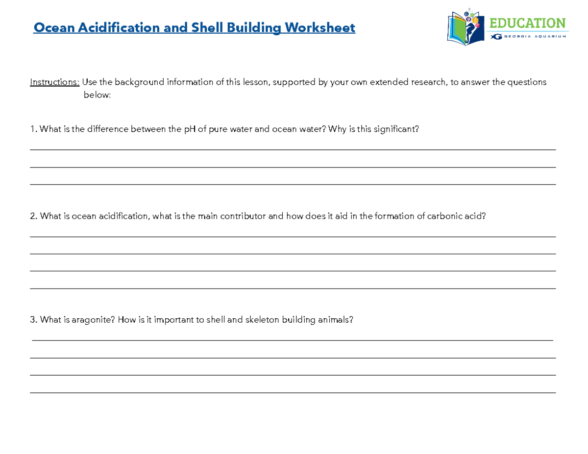 Ocean Acidification & Shell Building Worksheet - Science 101 - Studocu