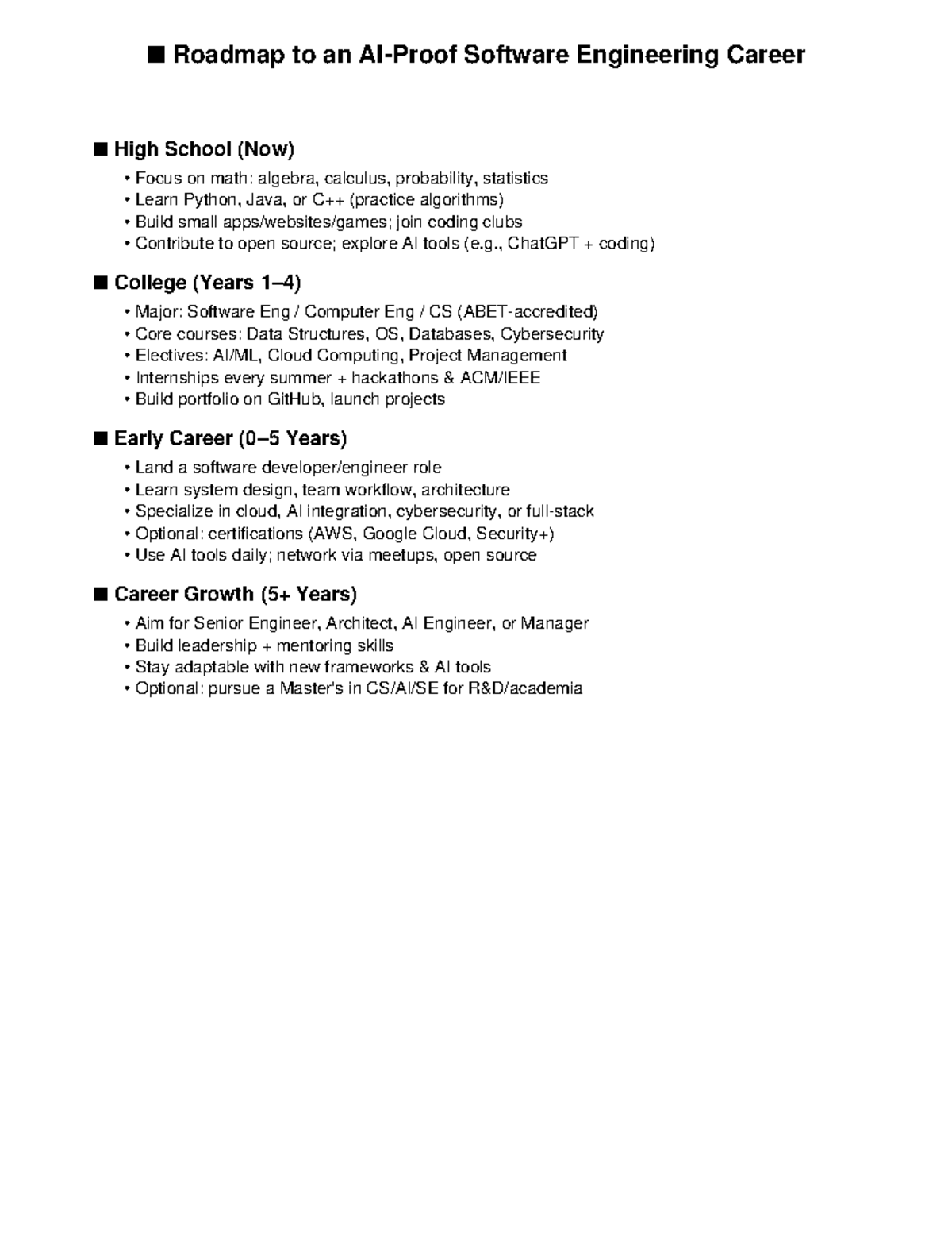 AI Proof Software Engineer Roadmap: Career Path & Skills Guide - Studocu