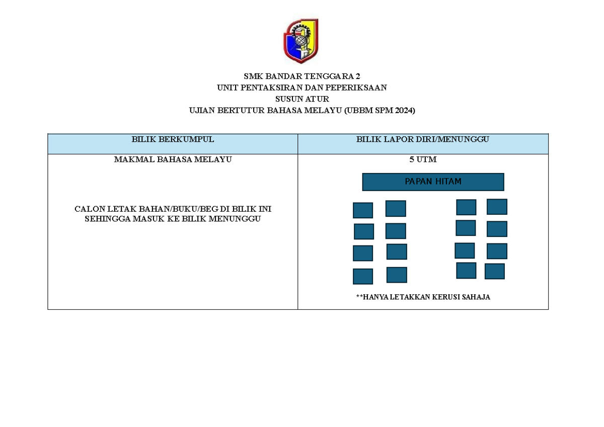 Pengaturan Ujian Bertutur Bahasa Melayu (UBBM) SPM 2024 di SMK Bandar ...