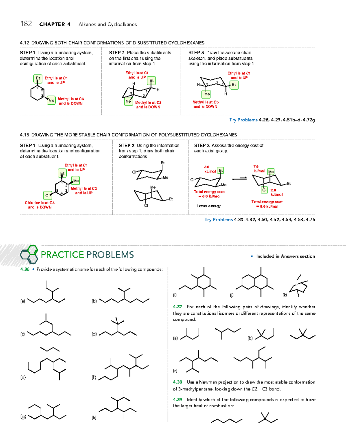 CH 4 Practice Problems: Chair Conformations of Cycloalkanes and More - Studocu