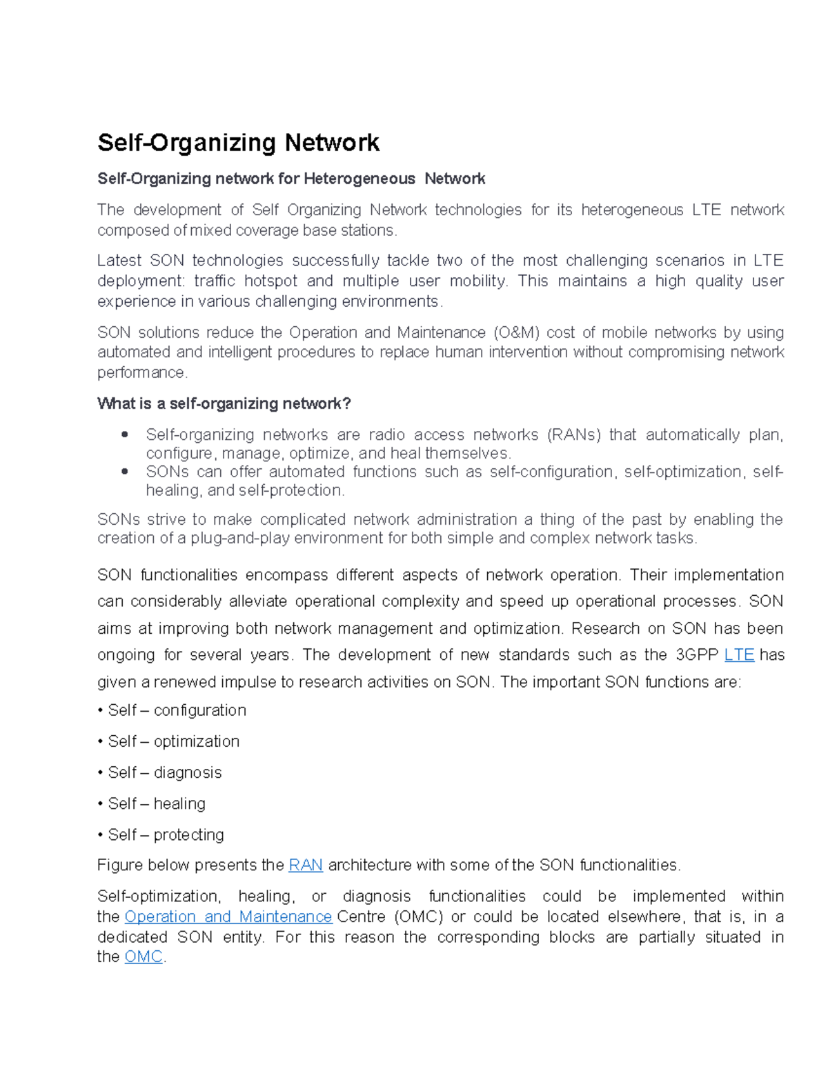 SON Technologies for Heterogeneous LTE Networks: An Overview - Studocu