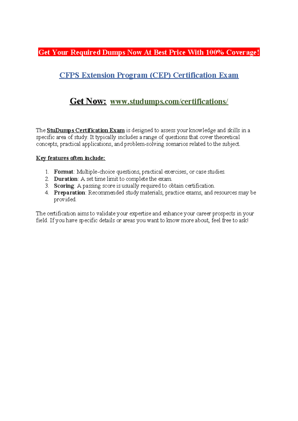 CFPS Extension Program (CEP) Certification Exam Study Guide - Studocu