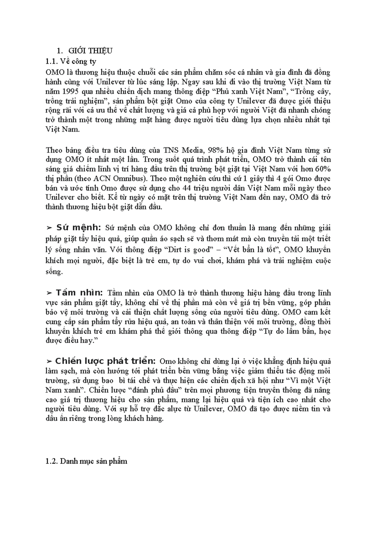 OMO: Chiến Lược Phát Triển Bền Vững và Sản Phẩm Mới - Studocu