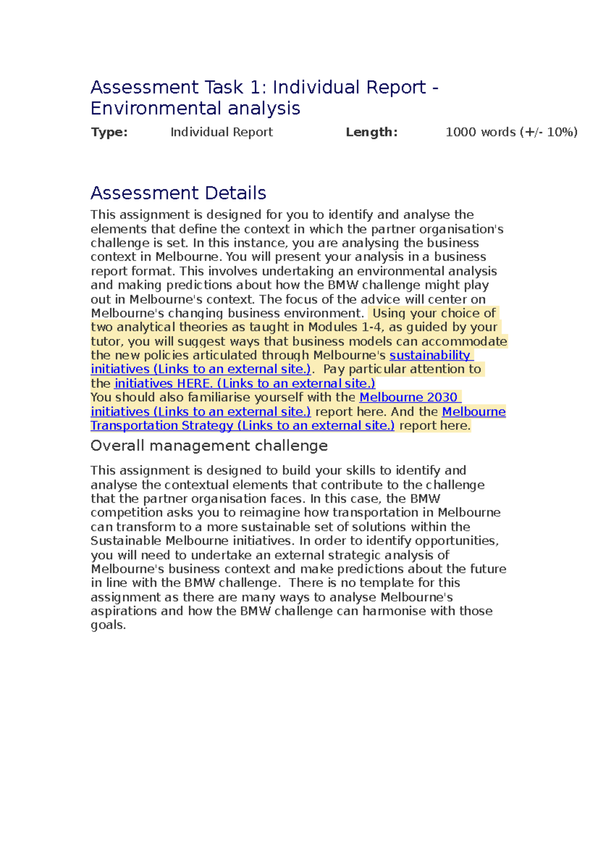 Task 1 - Assignment 1 - Assessment Task 1: Individual Report ...