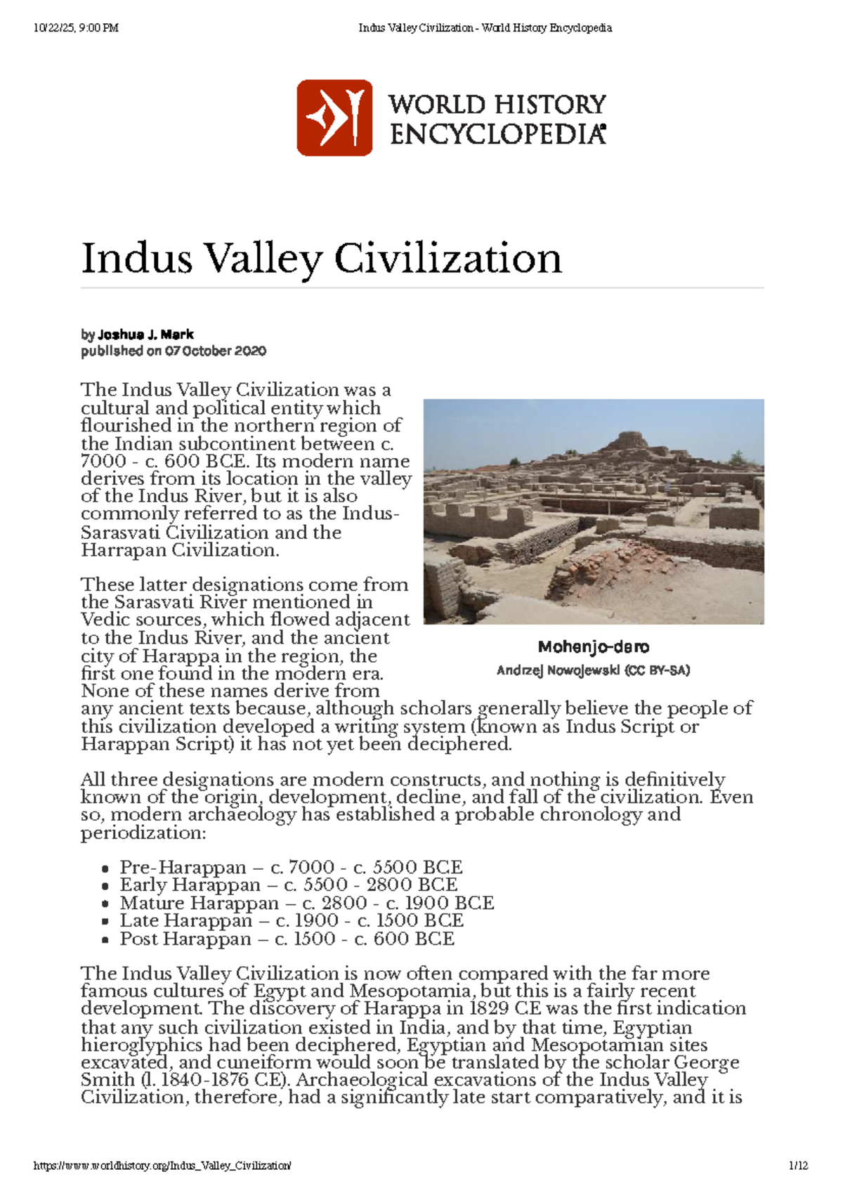 Indus Valley Civilization Overview - World History C5 Notes - Studocu