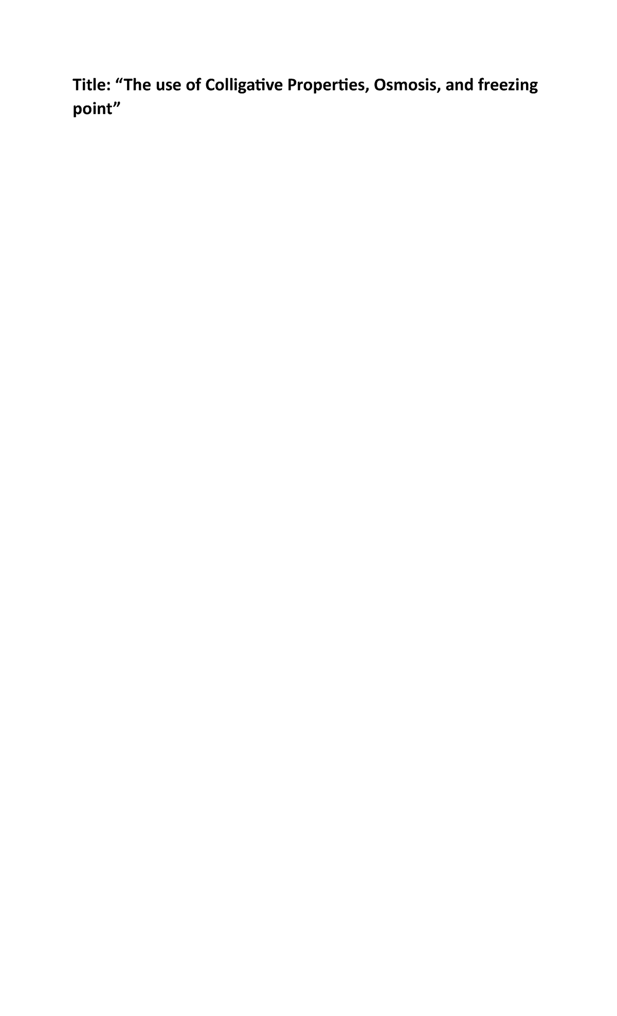 "Chem 101 Final Lab Report: Colligative Properties & Osmosis" - Studocu