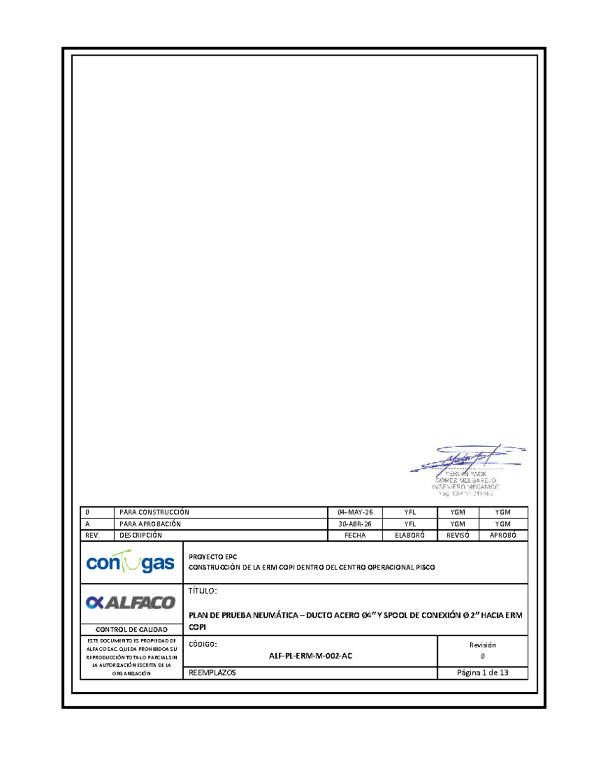 ALF-PL-M-002-AC Plan de Prueba Neumática Ducto Acero Rev 0 - Studocu