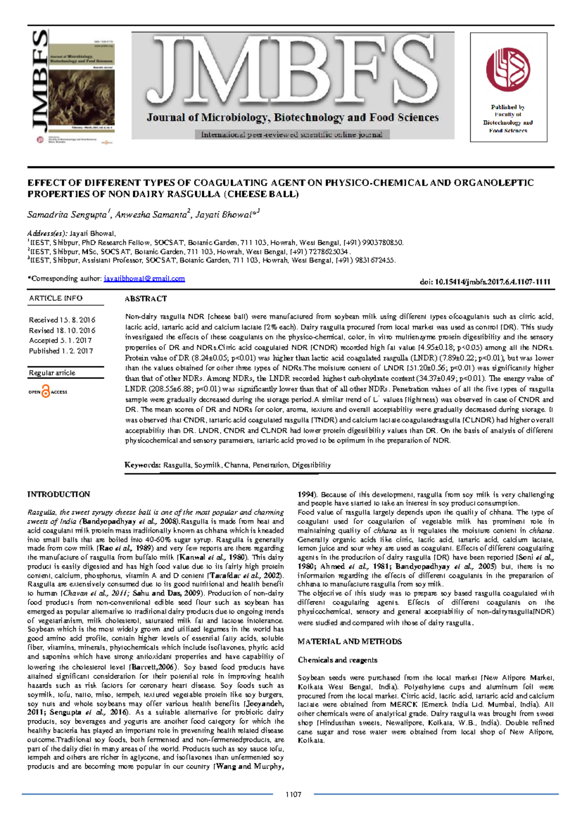 Effect of Coagulating Agents on Sensory Properties of Non-Dairy ...