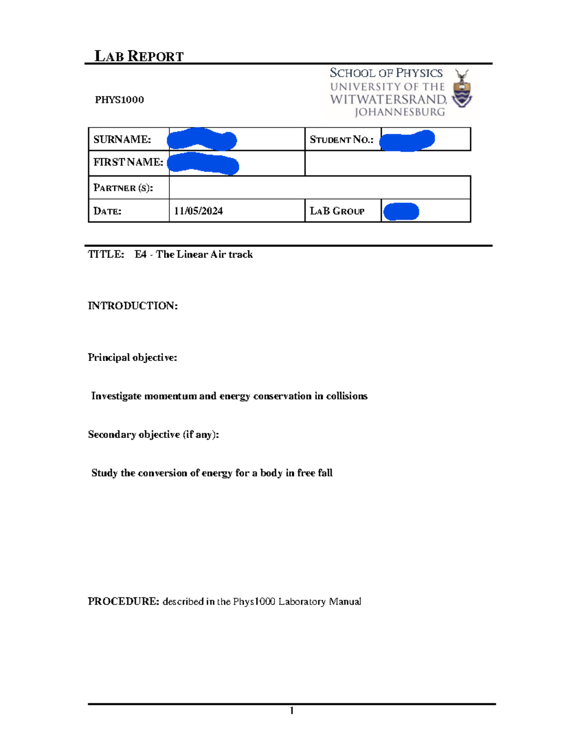 E4 Lab Report: Momentum & Energy Conservation in Air Track Collisions ...
