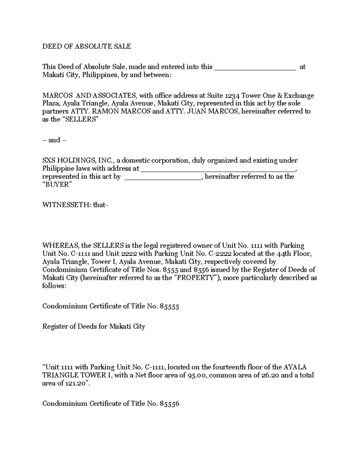 Sample DEED OF Absolute SALE - DEED OF ABSOLUTE SALE This Deed of ...