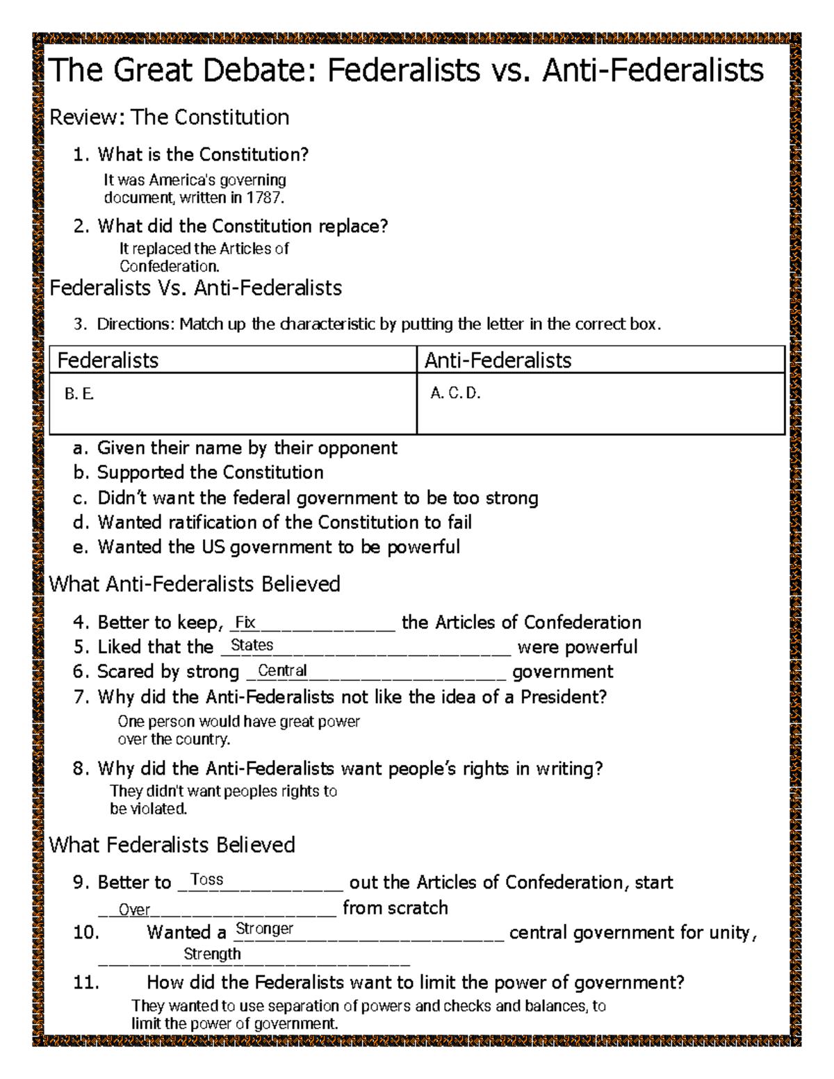 SS 7C18 Final Exam Review: Federalists vs. Anti-Federalists - Studocu