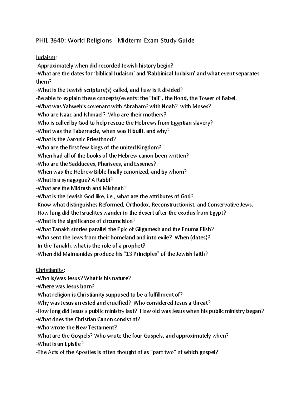 PHIL 3640: World Religions Midterm Exam Study Guide - Studocu