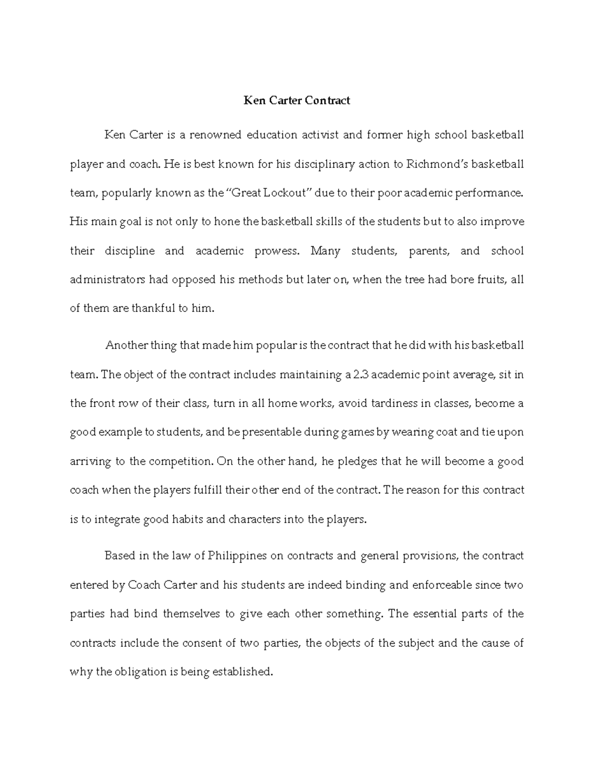 Ken Carter Contract - He is best known for his disciplinary action to ...