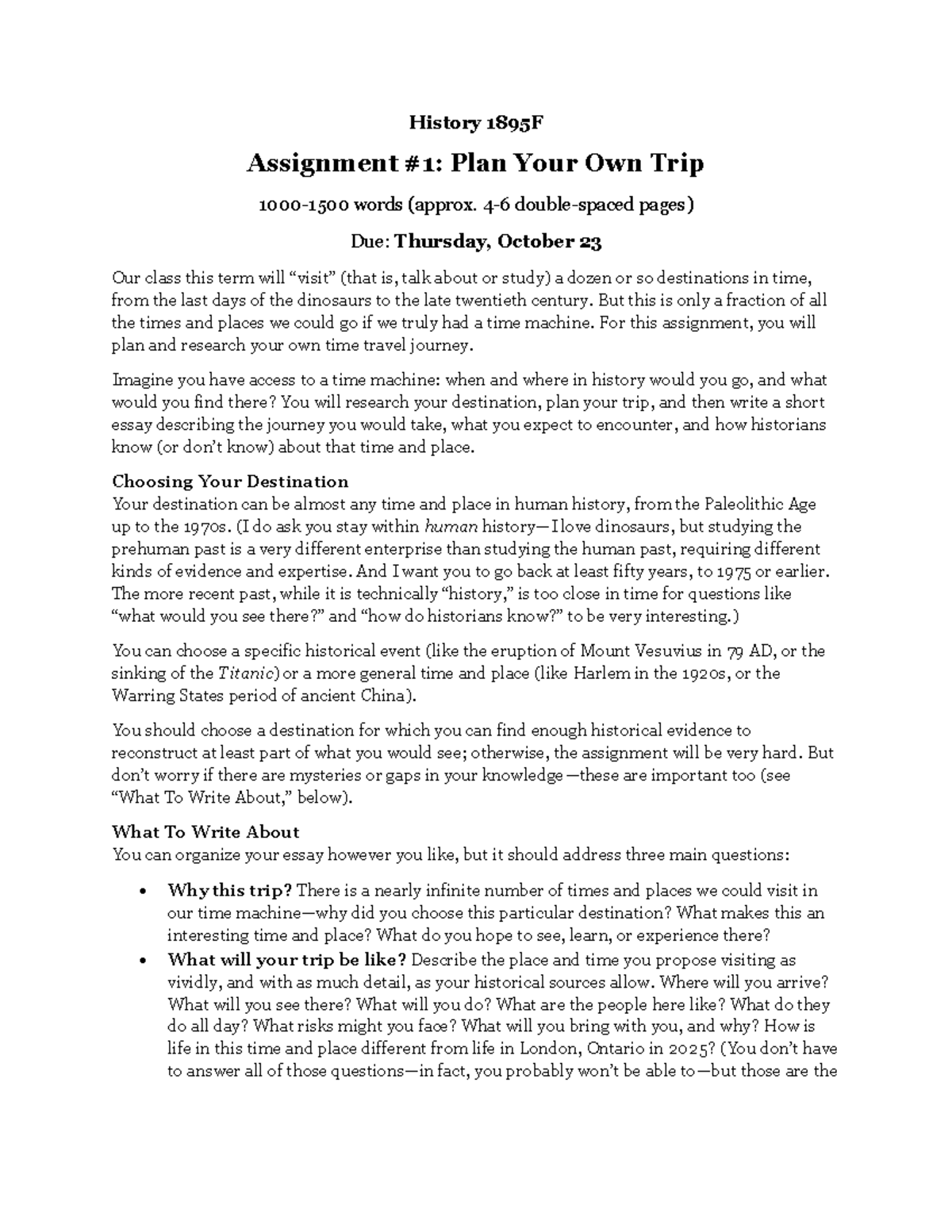History 1895F Assignment: Plan Your Own Time Travel Trip - Studocu