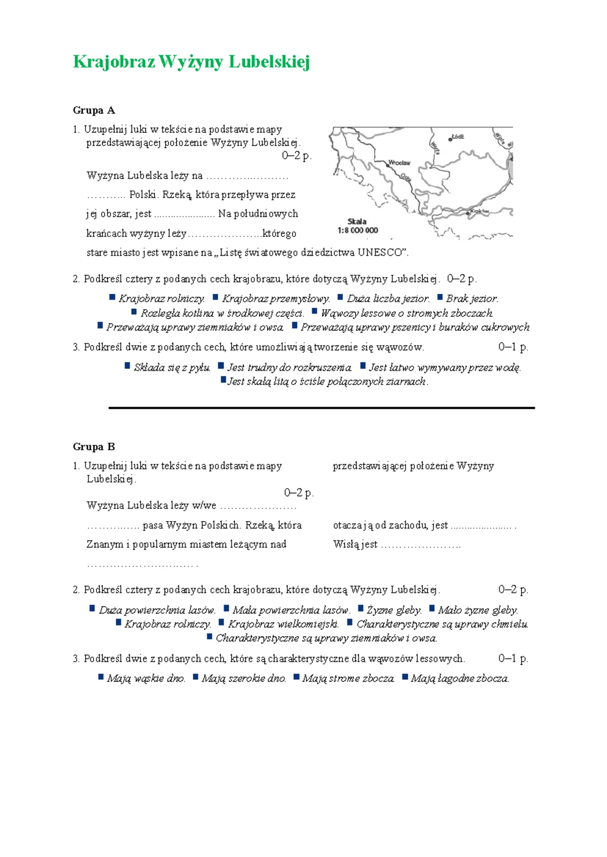 Kartkówka z krajobrazami sawanny i stepu - Grupa A i B - Studocu