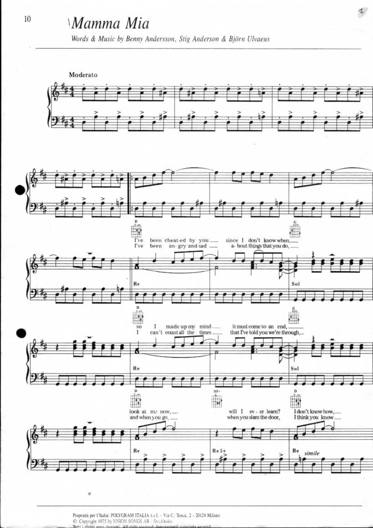 Mama Mia - ABBA Sheet Music (POLYGRAM ITALIA) - Studocu