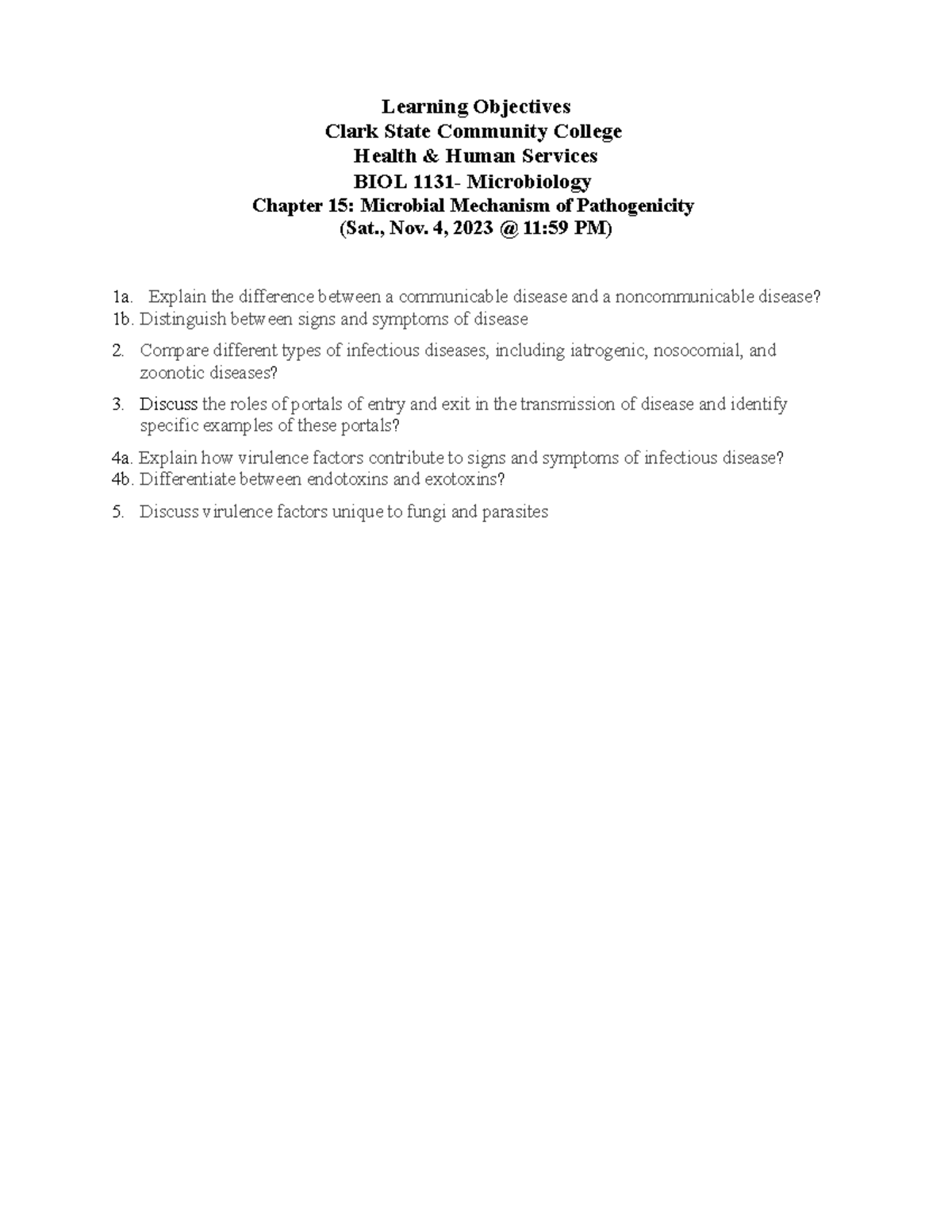 Chapter 15 Learning Objectives - Learning Objectives Clark State ...