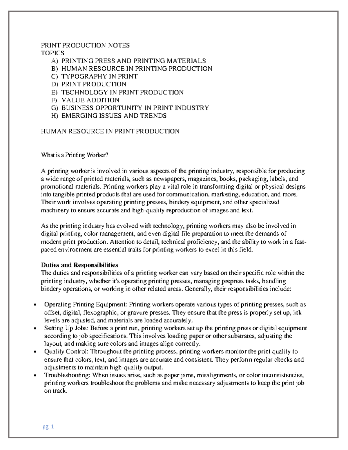 Print Production Notes: Key Concepts & Roles in Print Industry - Studocu