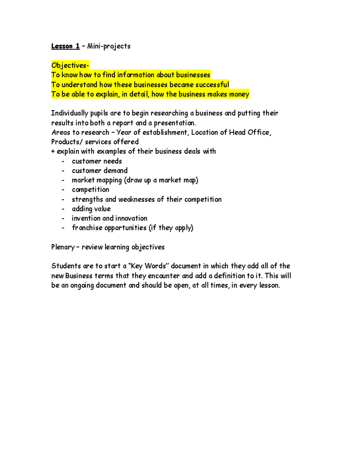 Mini Projects 2: Researching Successful Businesses - Lesson 1 - Studocu