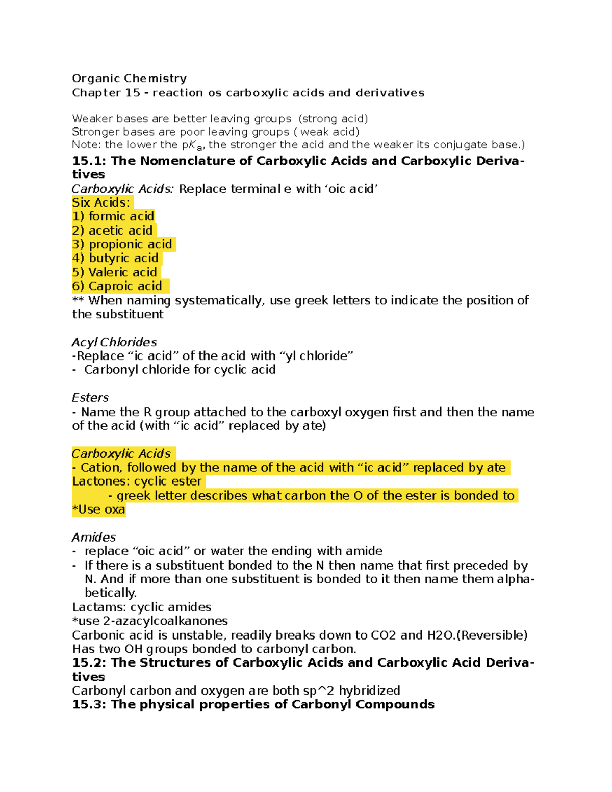 Organic Chemistry CH15 Notes: Reactions of Carboxylic Acids ...