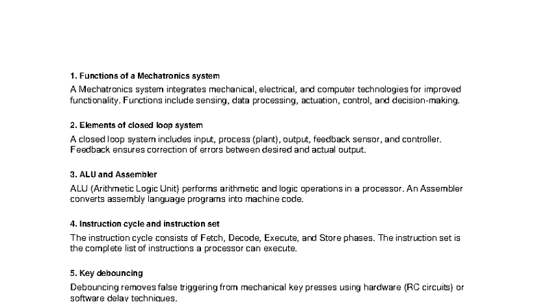 Mechatronics Q&A: Functions, Systems, and Applications - Studocu