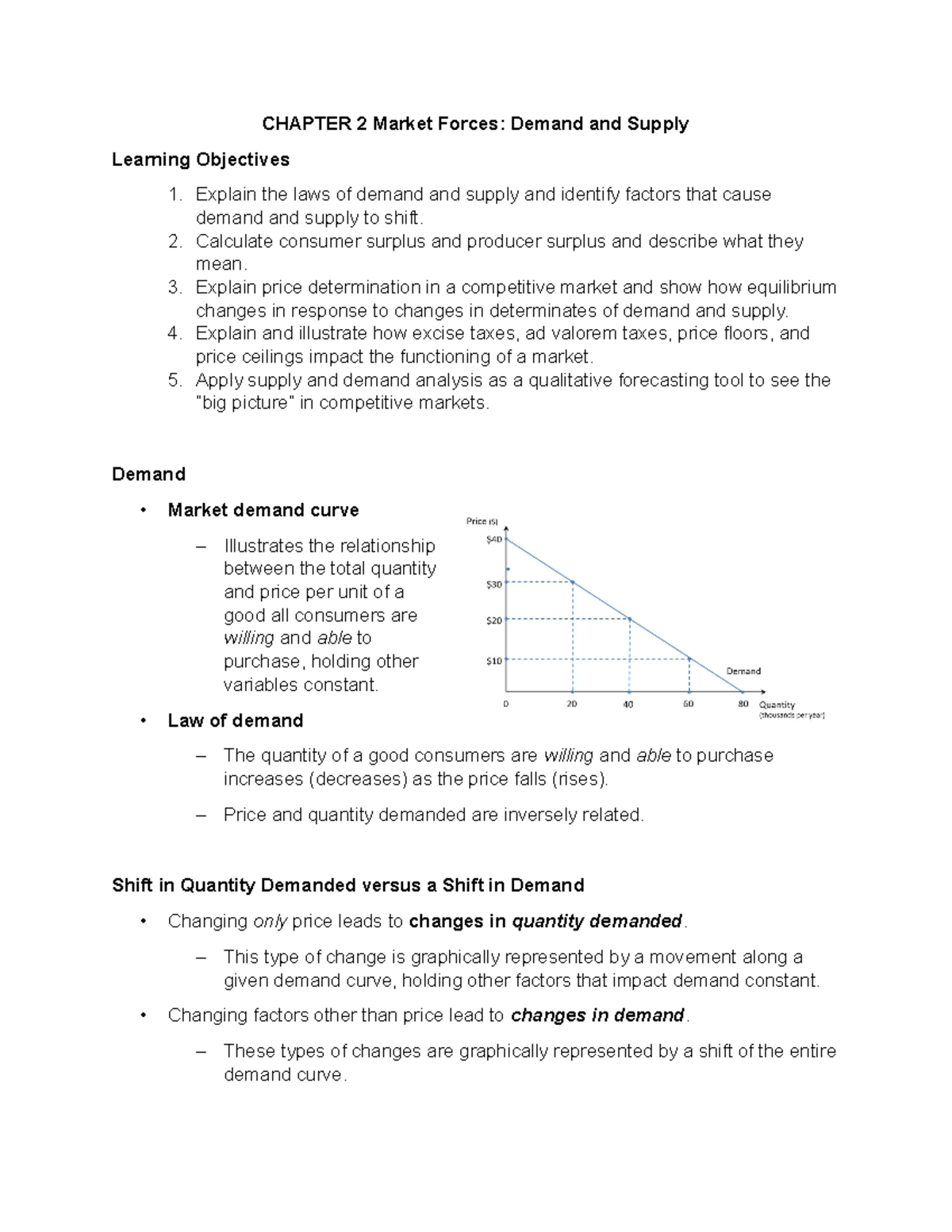 Man Econ - Chapter 2 - Man Econ Notes - CHAPTER 2 Market Forces: Demand ...