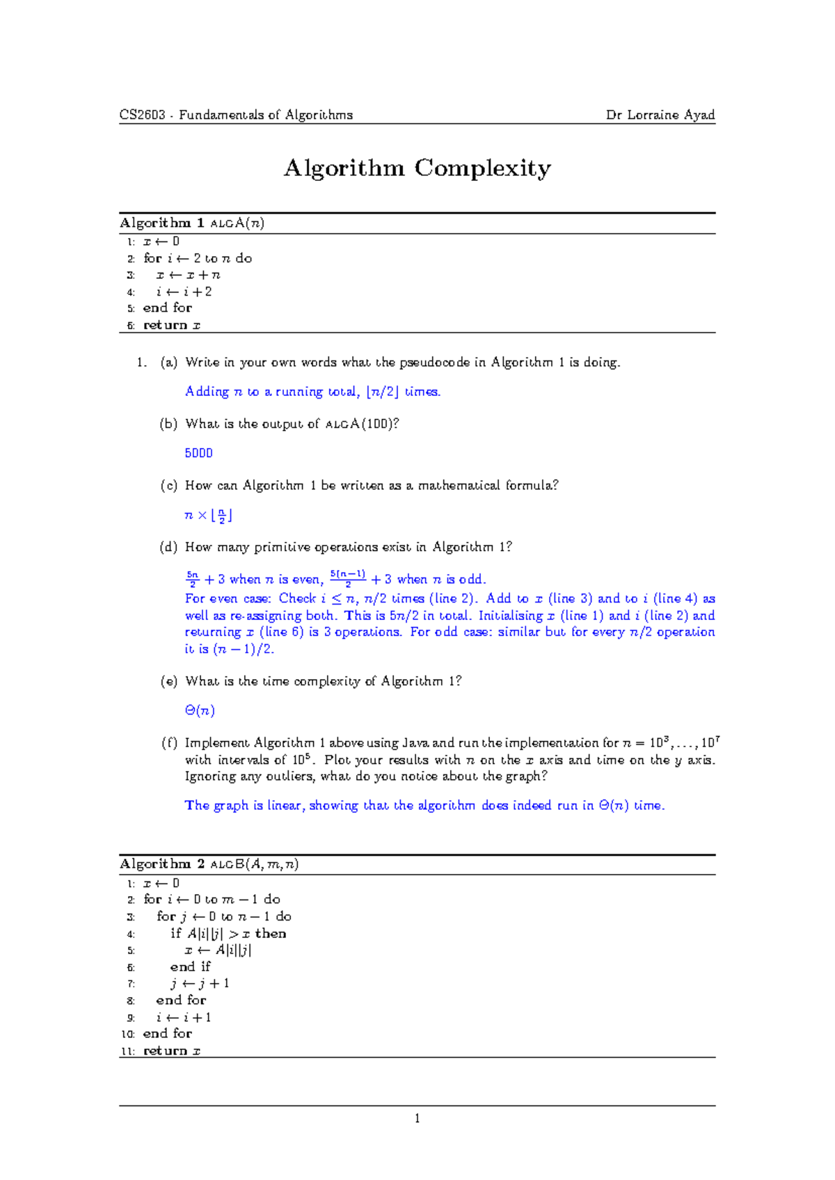 CS2603 Lab 1 - Algorithm Complexity Solutions and Analysis - Studocu