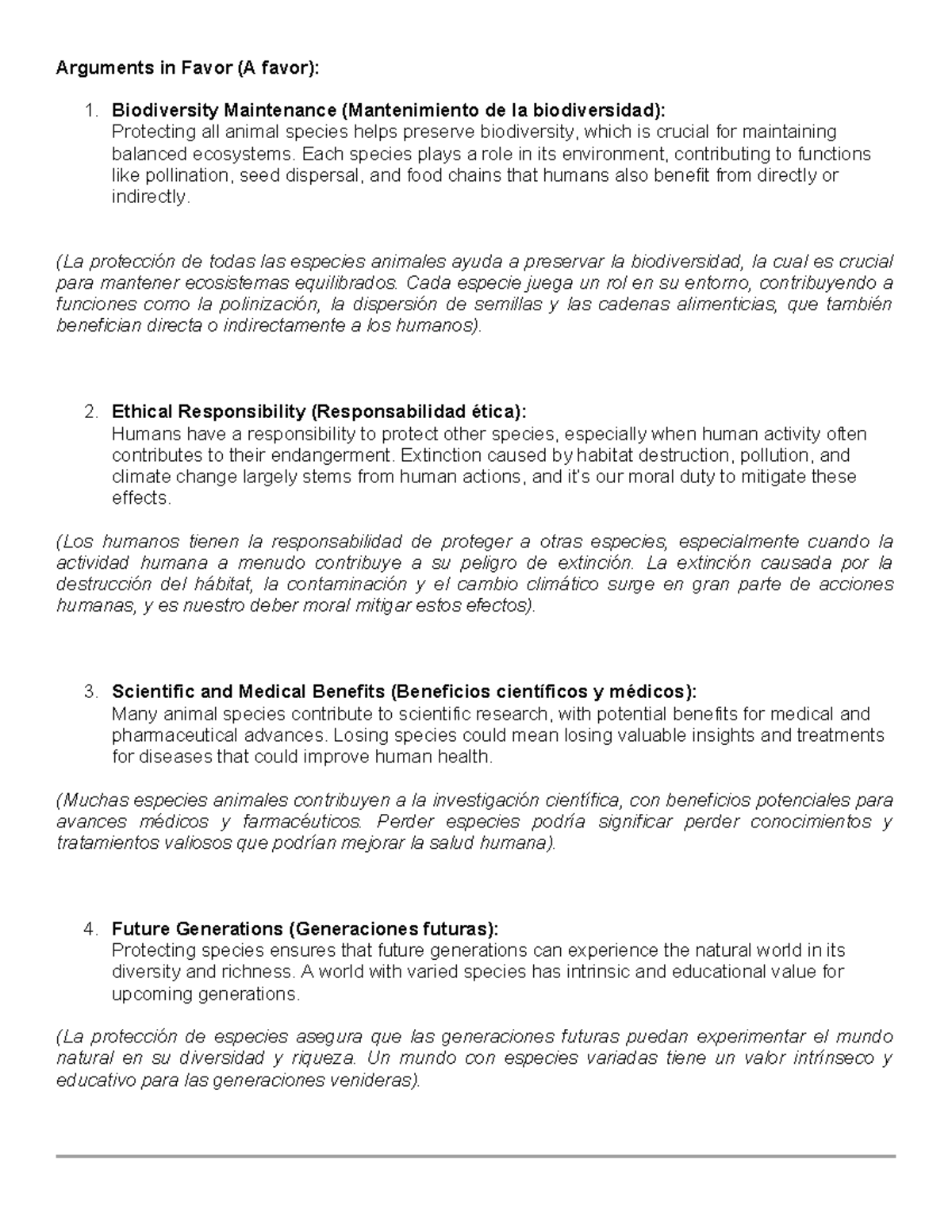Arguments in Favor of Biodiversity Protection: Ethical and Scientific ...
