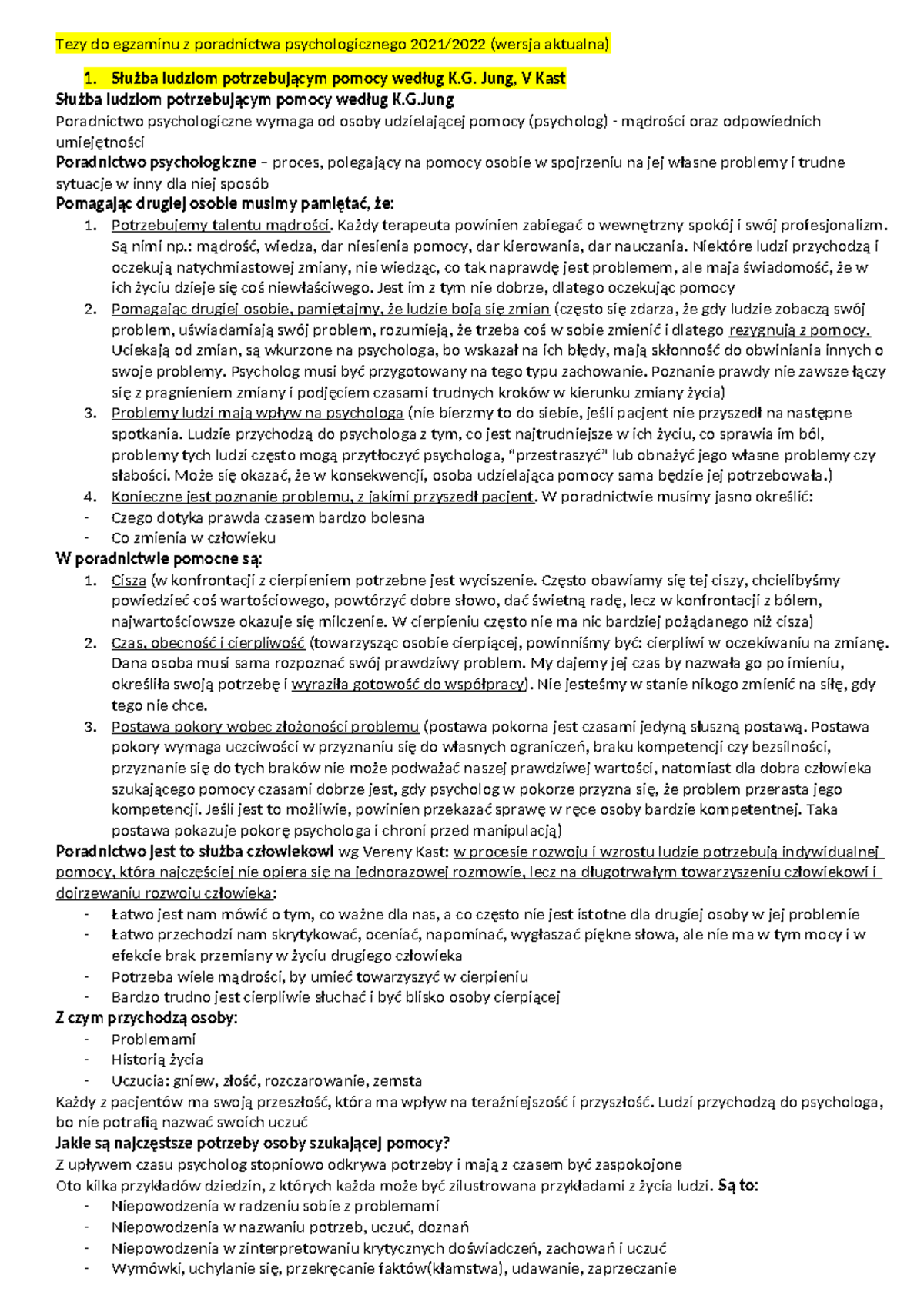Poradnictwo psychologiczne: Tezy do egzaminu (aktualna wersja) - Studocu