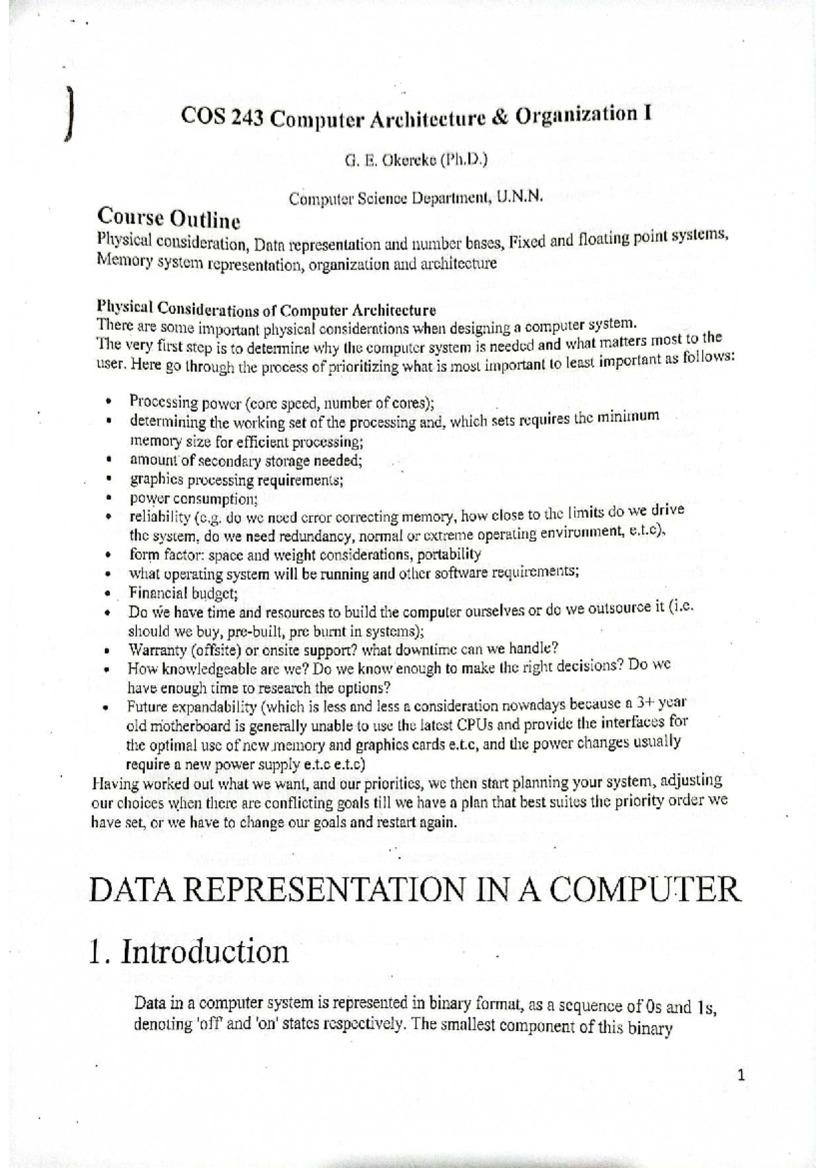 COS 243 Lecture Notes: Understanding Computer Architecture ...