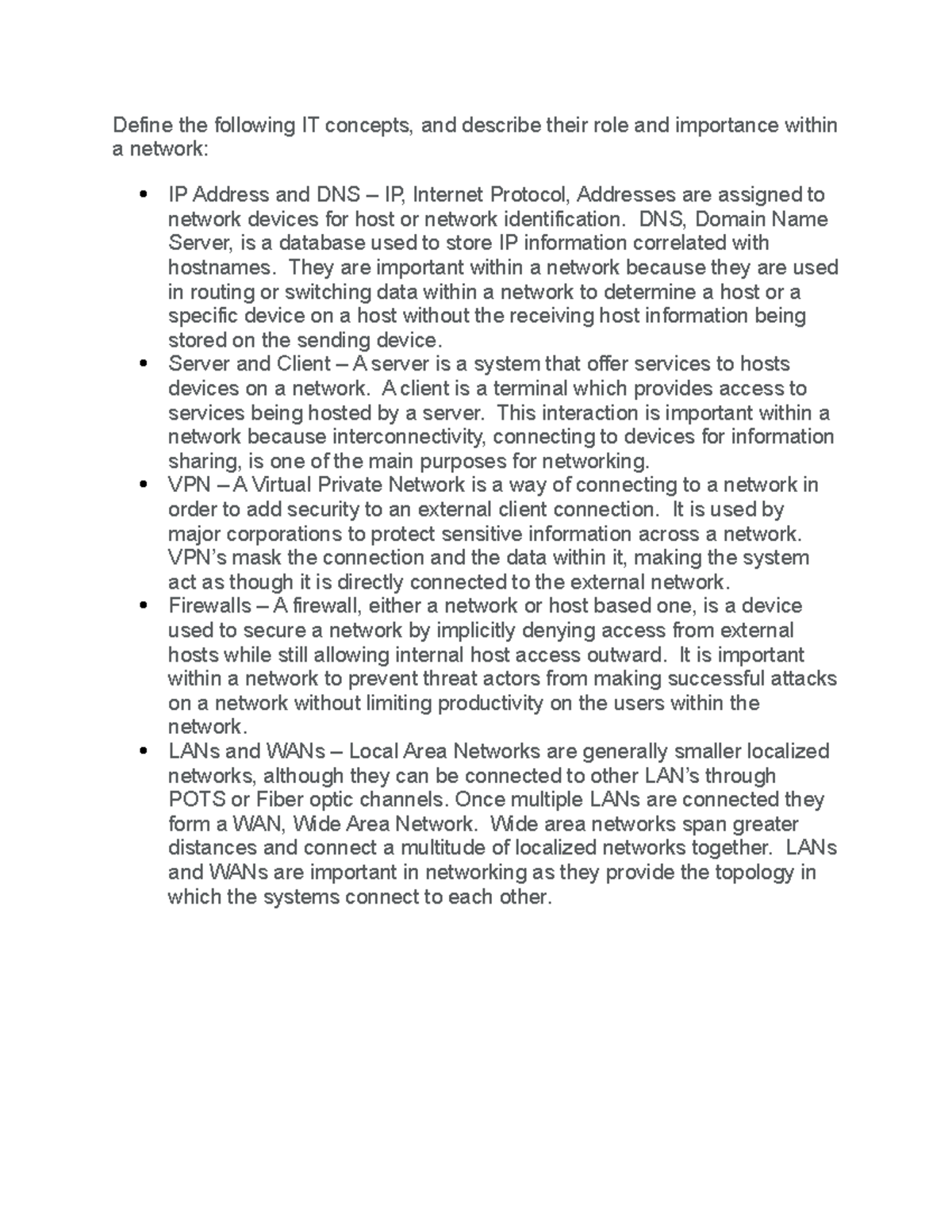 Network Configuration Model - Define the following IT concepts, and ...