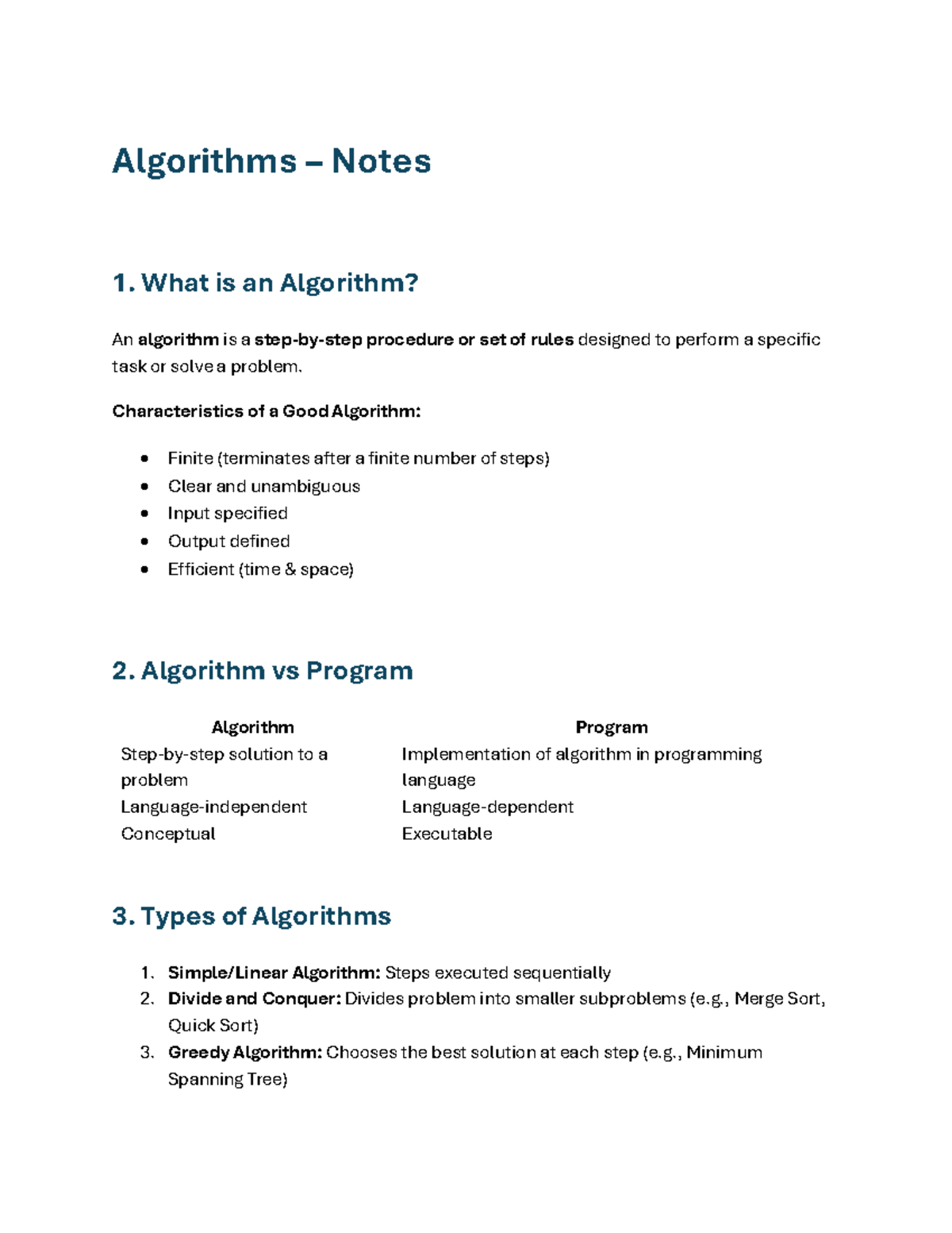 Algorithms Notes: Understanding Key Concepts and Types - Studocu