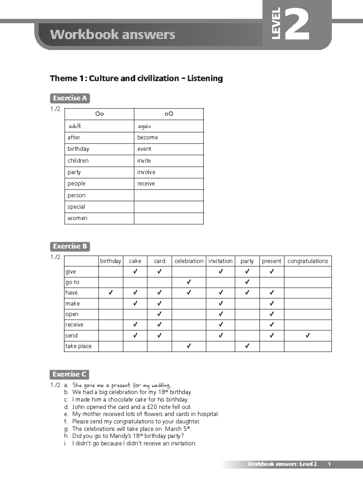LEVEL 2 Workbook Answers: Theme 1 - Culture & Civilization Exercises ...