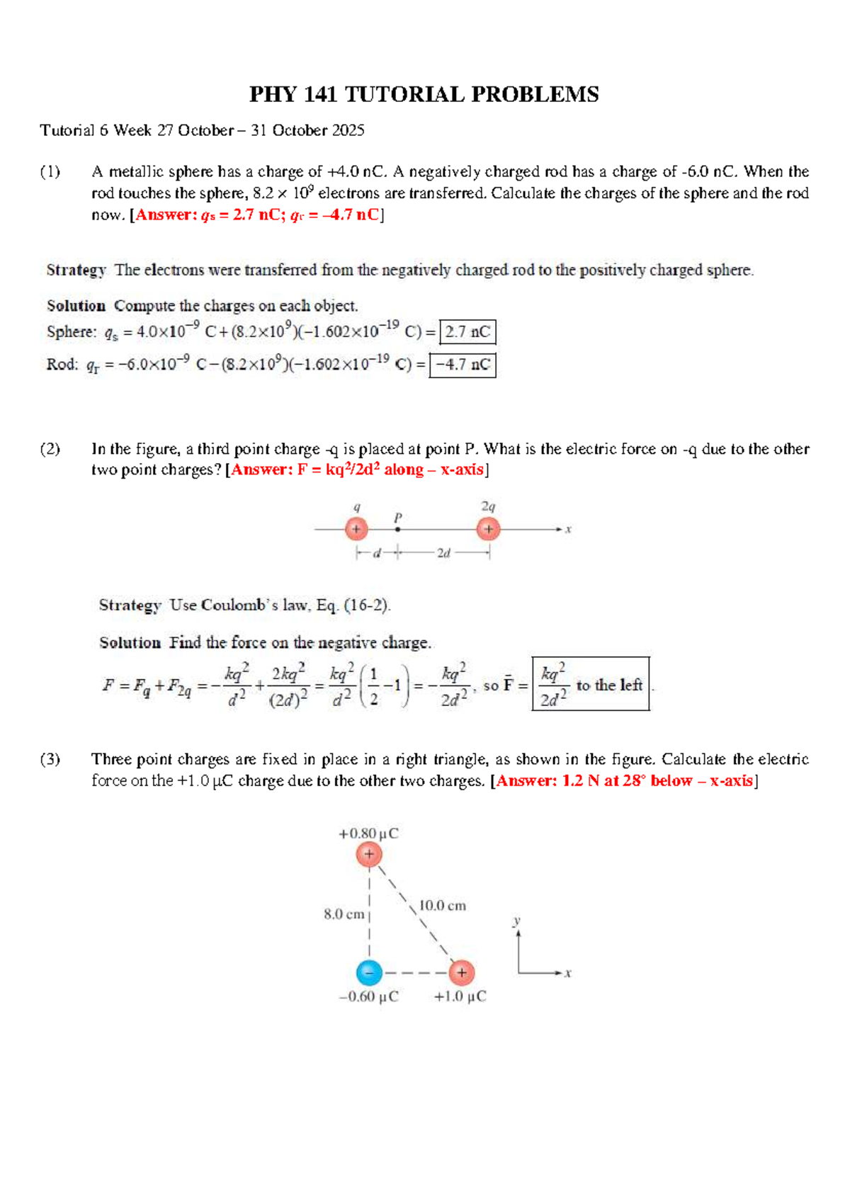 PHY 141 Tutorial Problems Week 6 - 27 to 31 October 2025 - Studocu