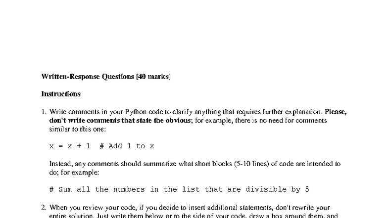 ECOR1042 Long Answer 1 - Python Practice Problems and Solutions - Studocu