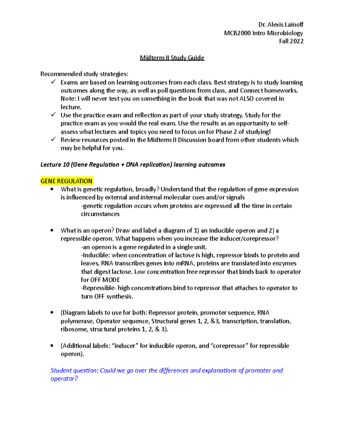 MCB2000 Midterm II Study Guide (Fall 2022) - Key Concepts & Review - Studocu