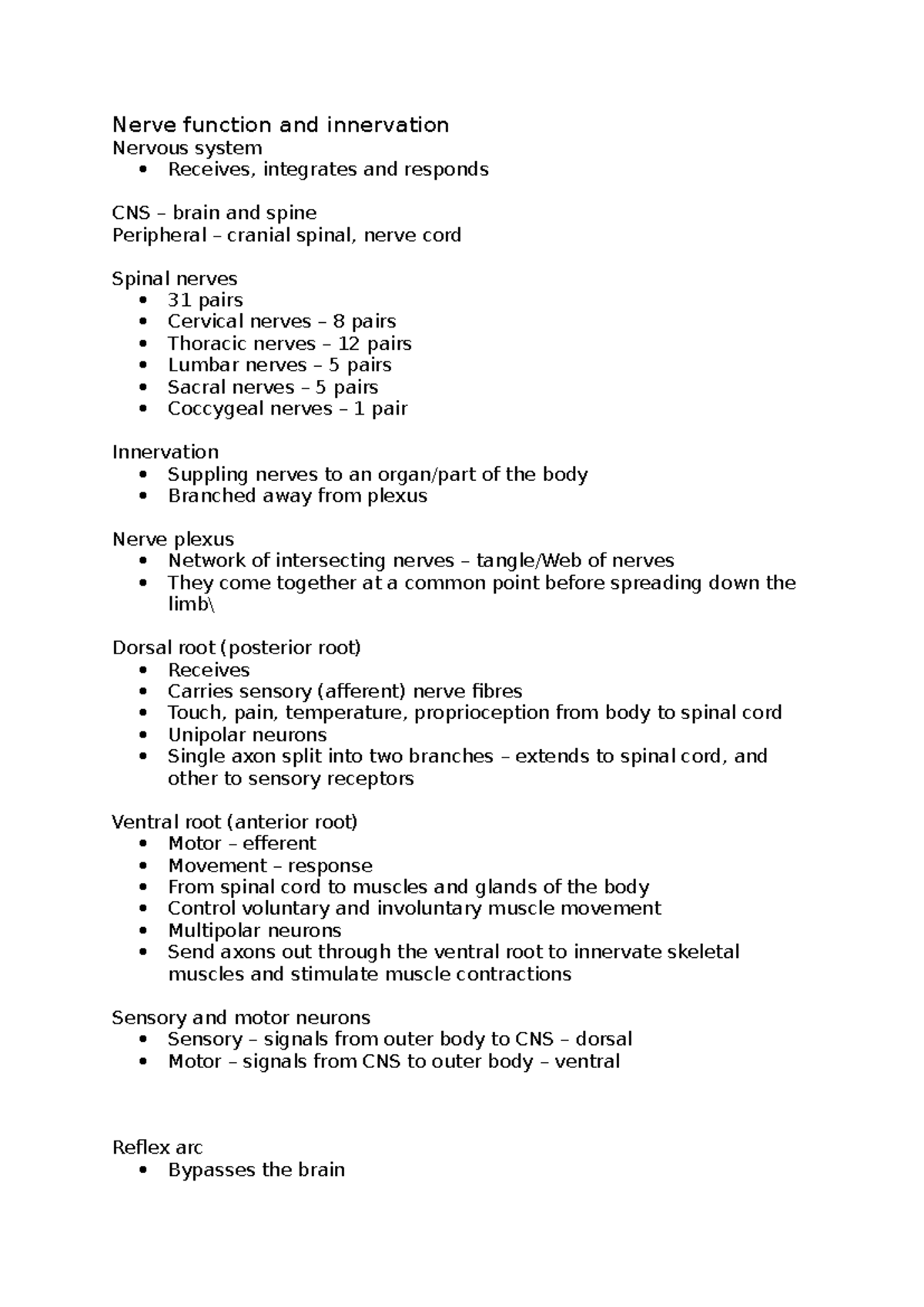 Week 10 - Nerve Function and Innervation: Functional Anatomy Overview ...