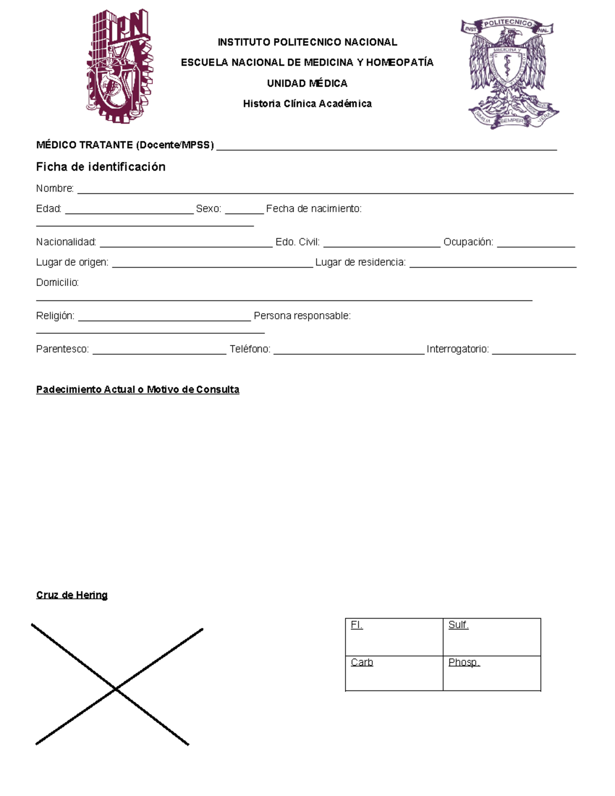 Formato de Historia Clínica Homeopática - ENMH 2023 - Studocu