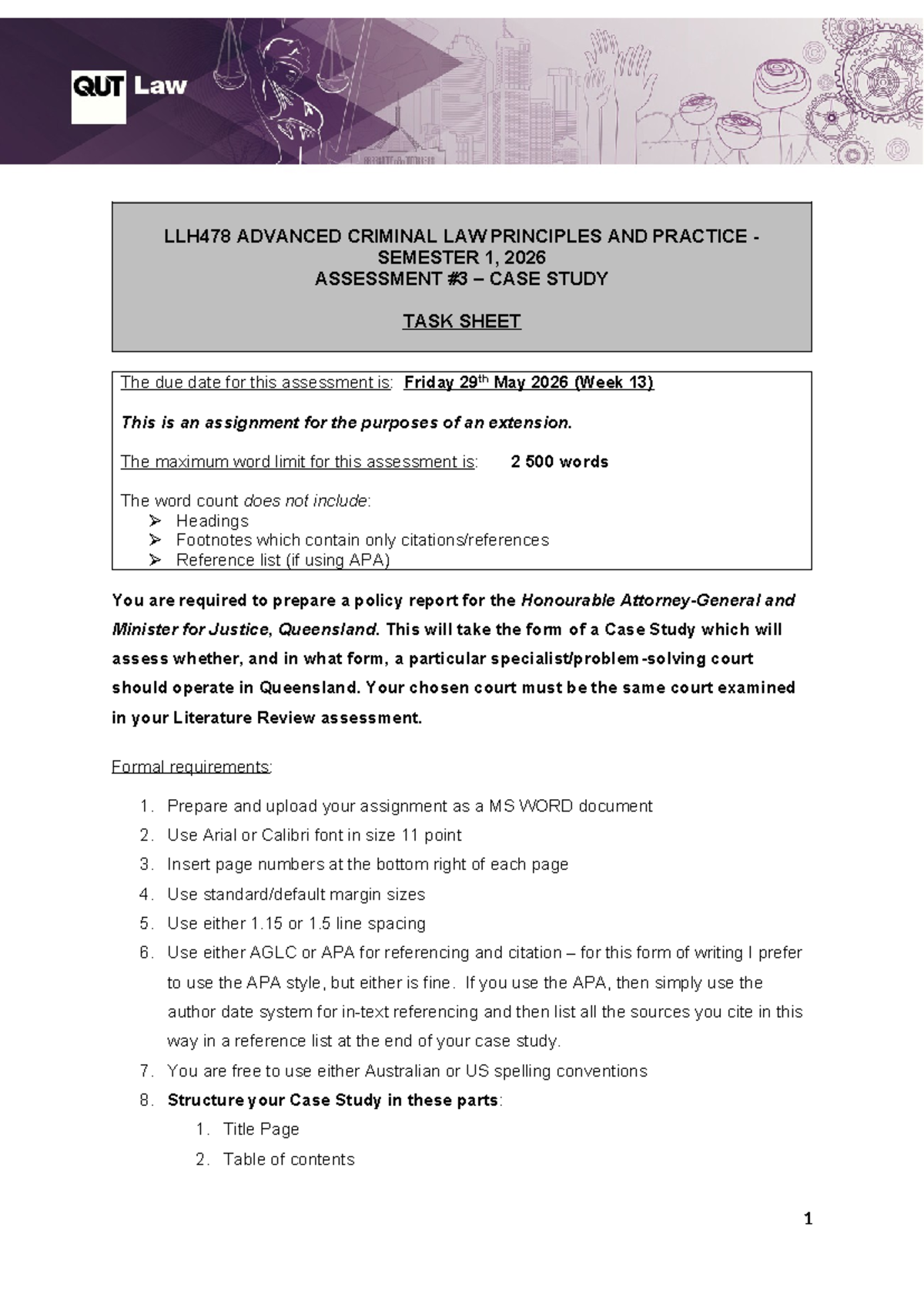 LLH478 ADVANCED CRIMINAL LAW CASE STUDY TASK SHEET SEM 1, 2026 - Studocu