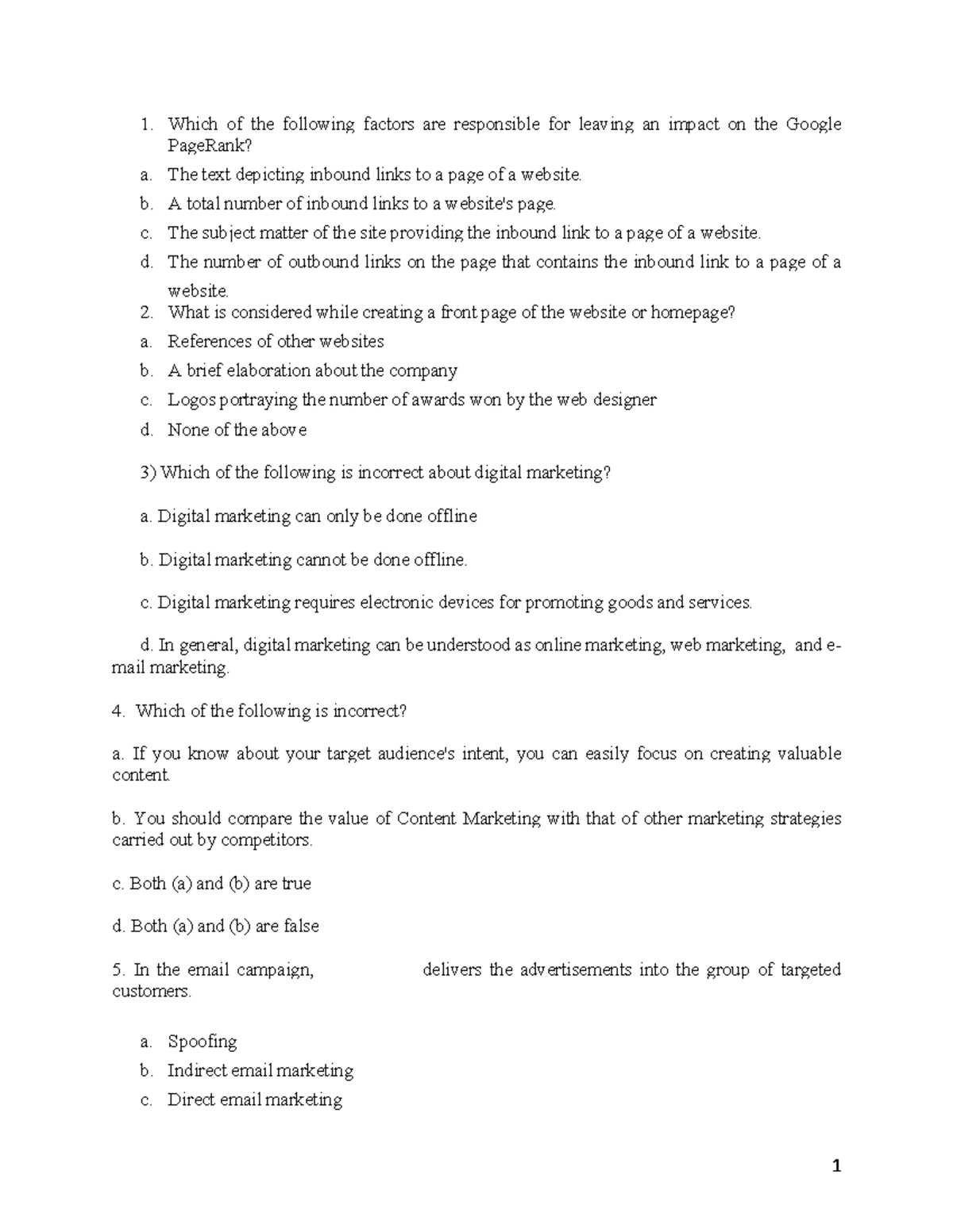 Set 1 Dm K Apr 2024 - Multiple Choice Questions on Digital Marketing ...